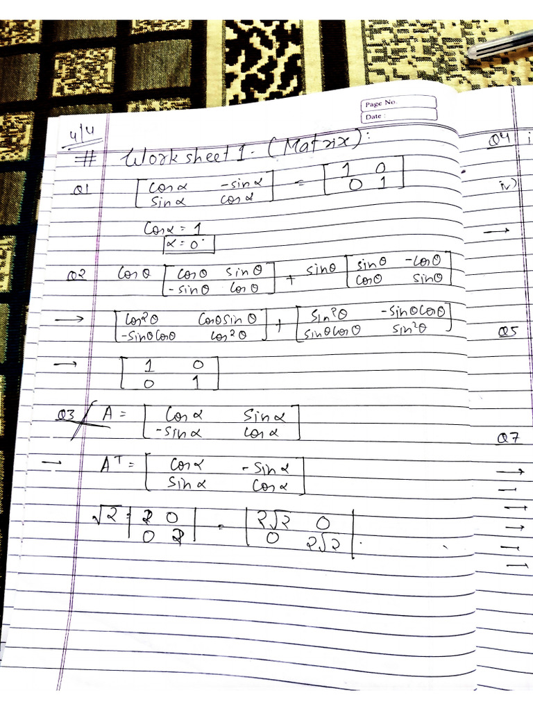 Matrices Worksheet 1 | PDF