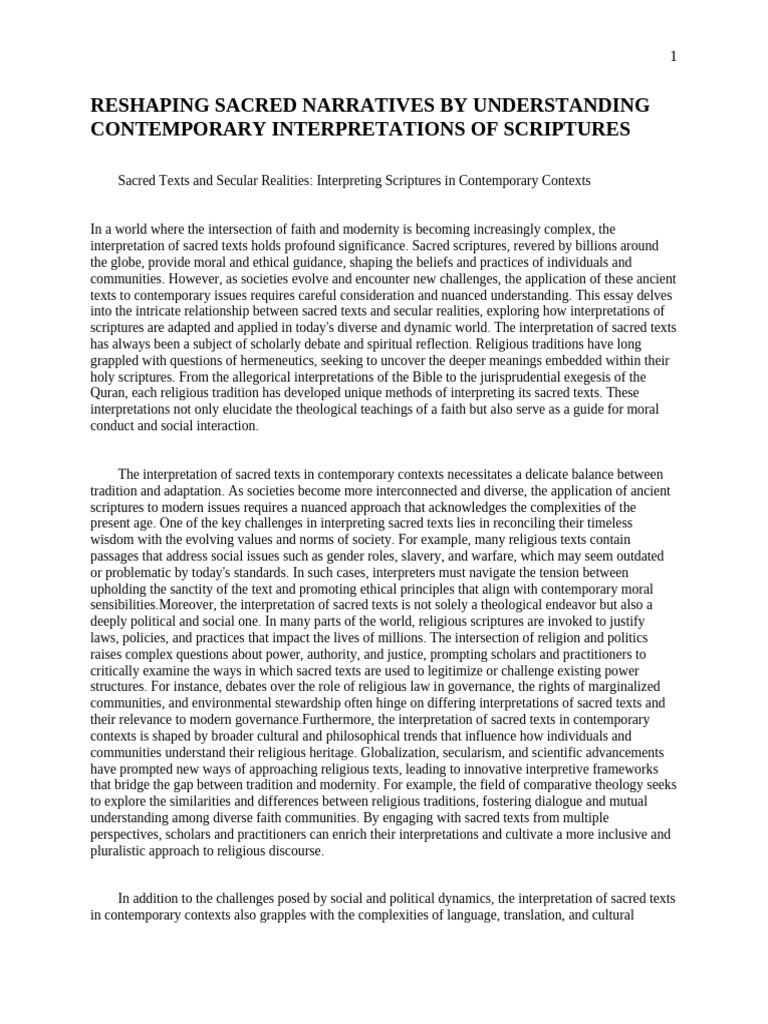 Reshaping Sacred Narratives by Understanding Contemporary ...