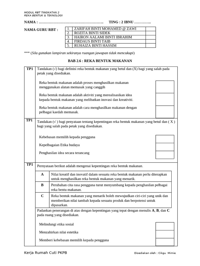 Modul Rekabentuk Makanan RBT T2 | PDF