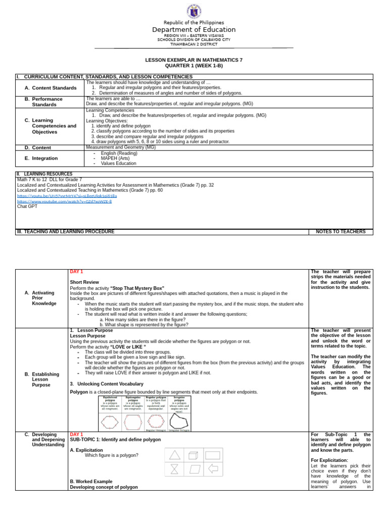 WEEK 1 G7 - MATATAG - LessonExemplar - MATHEMATICS 7 | PDF