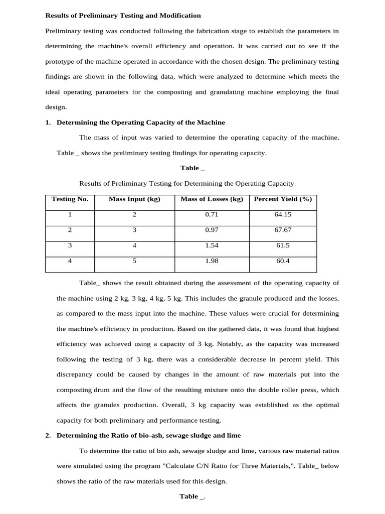 Results of Preliminary Testing and Modification | PDF