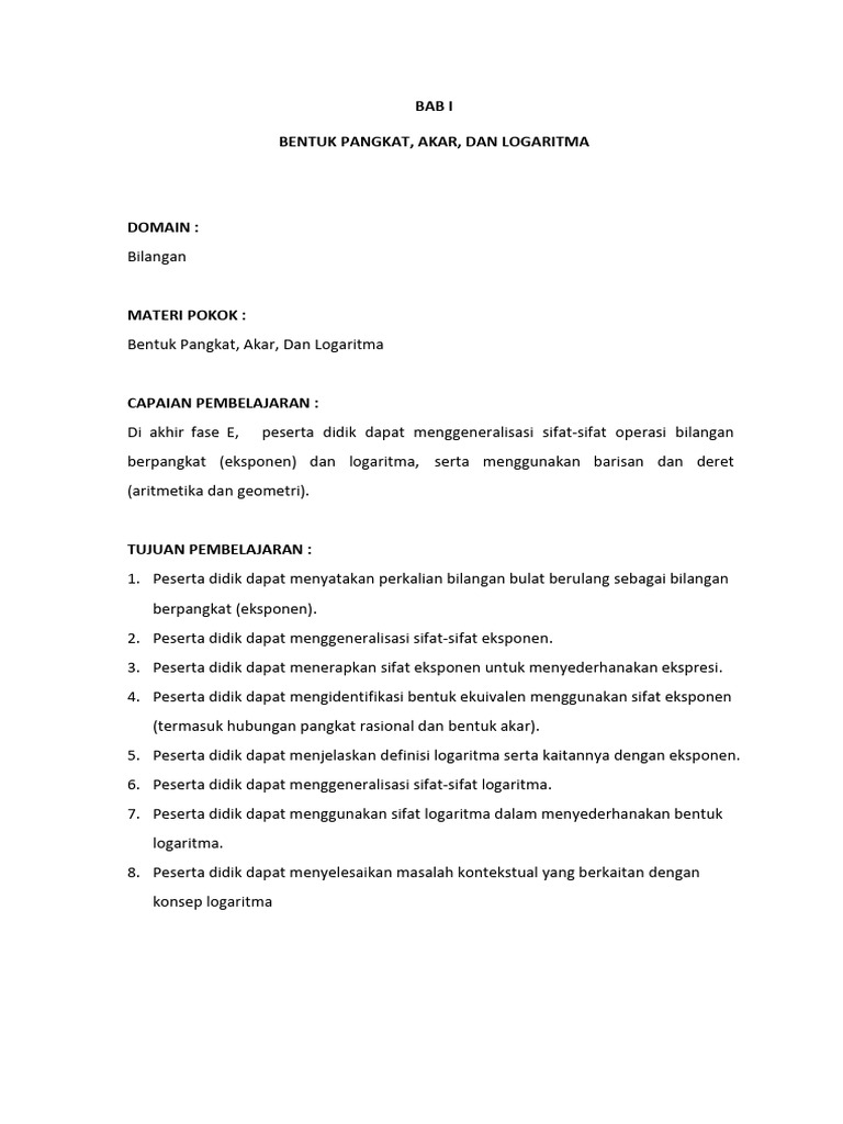 LKS Matematika Bentuk Pangkar, Akar, Logaritma, Barisan Dan Deret | PDF