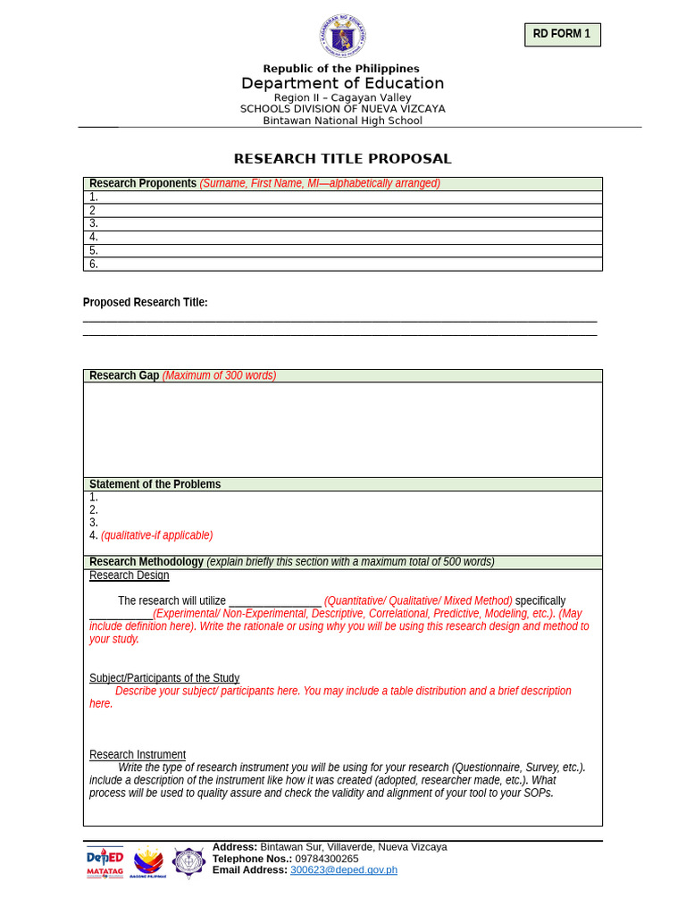 Research Title Proposal Form 1 | PDF