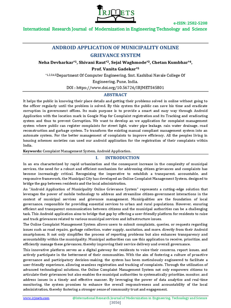 ANDROID APPLICATION OF MUNICIPALITY ONLINE | PDF