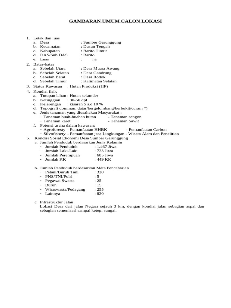 Gambaran Umum Lokasi Hutan Desa Goha | PDF