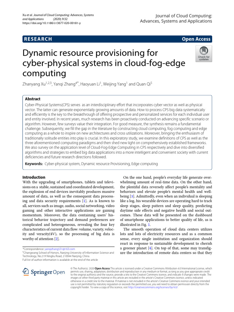Dynamic Resource Provisioning For Cyber-Physical Systems in Cloud-Fog-Edge Computing | PDF