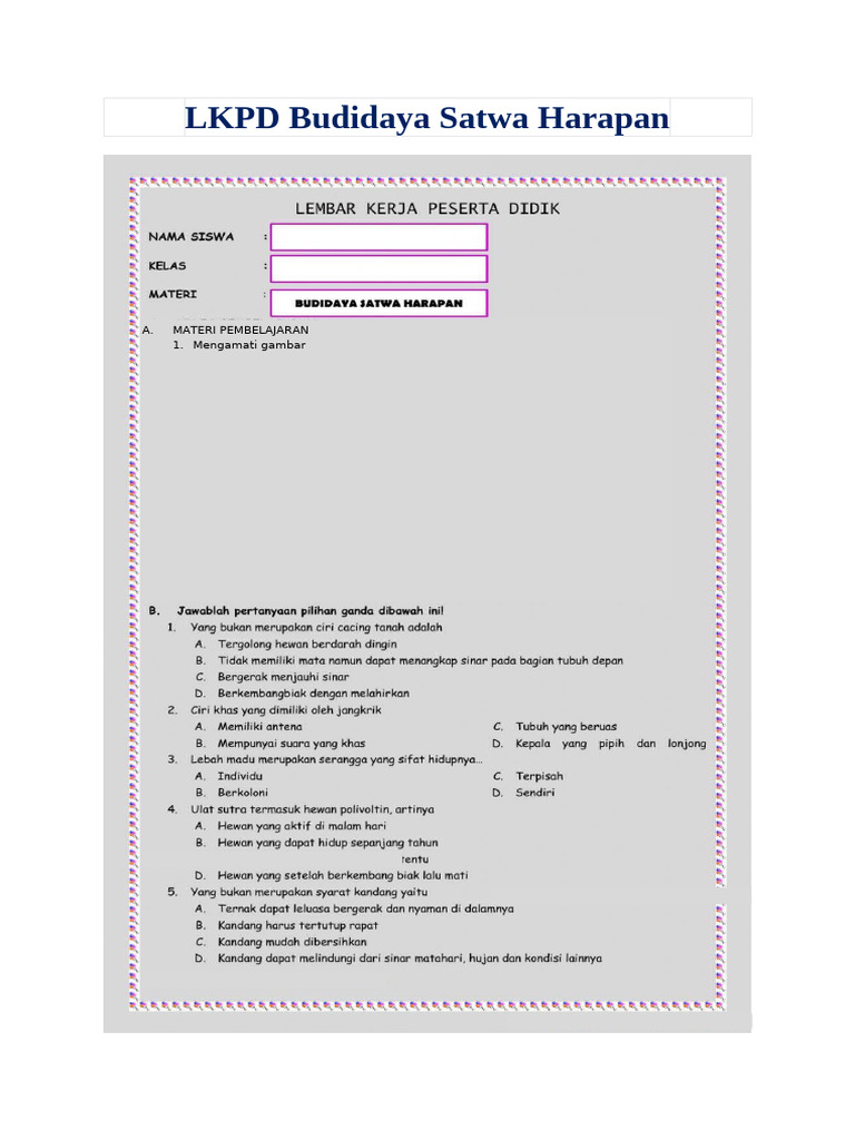 LKPD Budidaya Satwa Harapan Edit | PDF