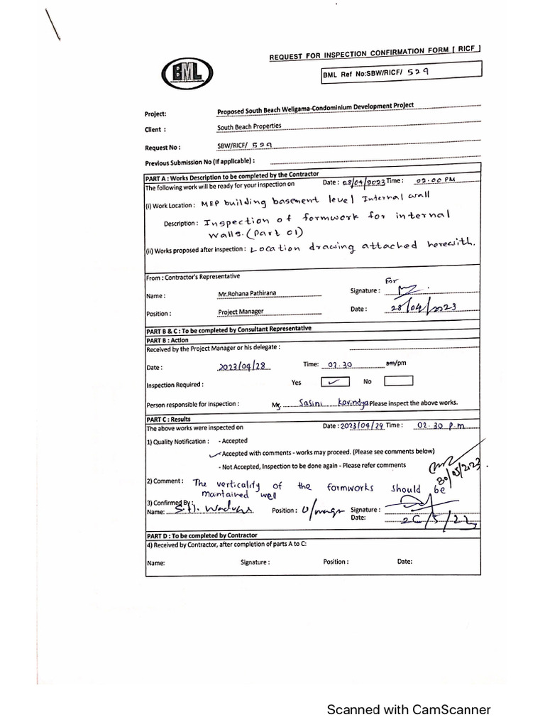SBW-RICF-529 Inspection of Formwork For Internal Walls of MEP Building ...