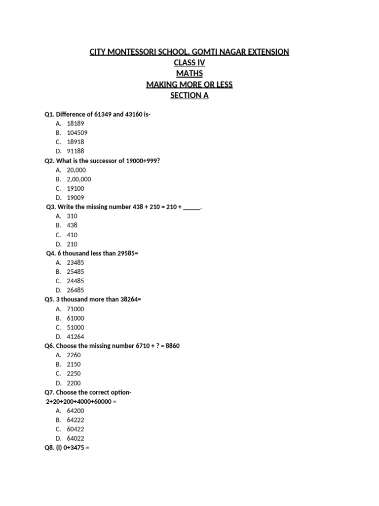 MAKING MORE OR LESS QUESTION Bank | PDF