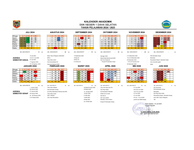 Kalender Pendidikan SMK Negeri 1 Daha Selatan TP 2024-2025 | PDF