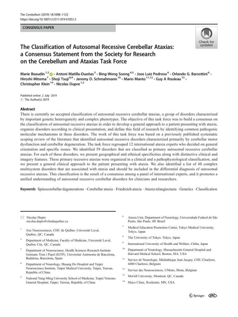 The Classification of Autosomal Recessive Cerebellar Ataxias - 2019 Concensus | PDF