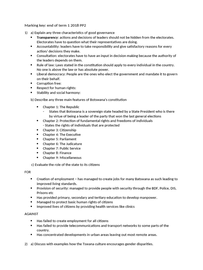 Marking Key End of Term 1-2018 | PDF