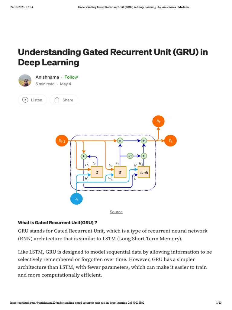 Understanding GatedRecurrent Unit (GRU) in Deep Learning - by Anishnama ...