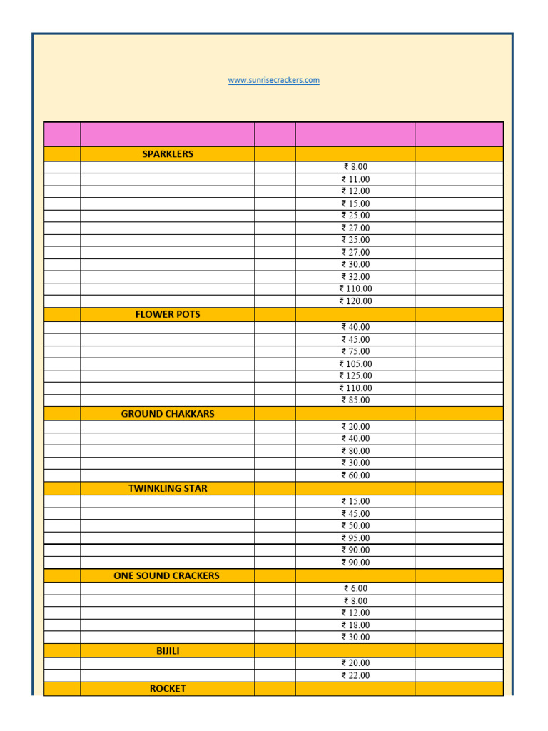 Sunrise Crackers - Price List 2024 | PDF