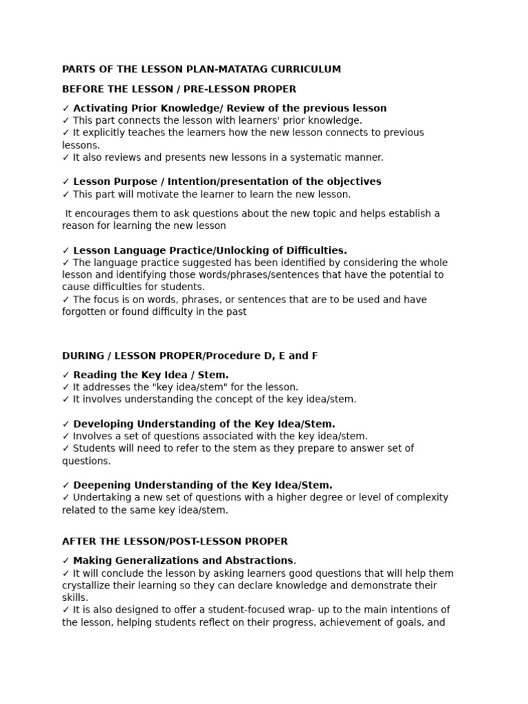 matatag-parts-of-the-lesson-plan | PDF