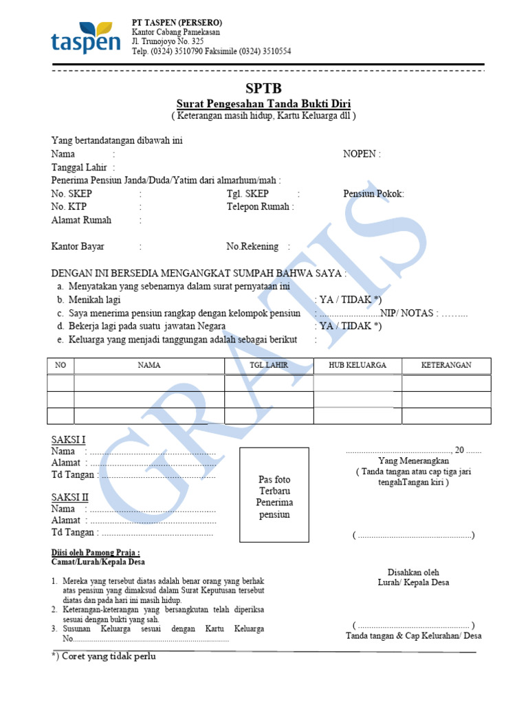 3.TASPEN SPTB (Surat Pengesahan Tanda Bukti Diri) Fix | PDF