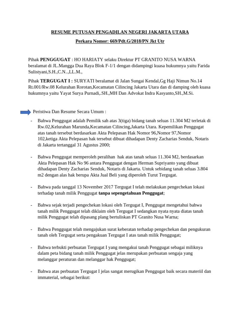 Resume Putusan Pengadilan Negeri Jakarta Utara | PDF