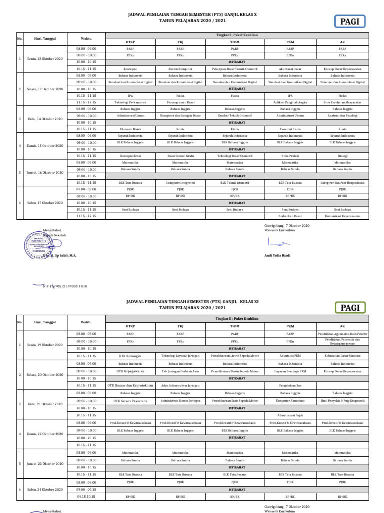 JADWAL PTS GANJIL 2020 - Fix | PDF