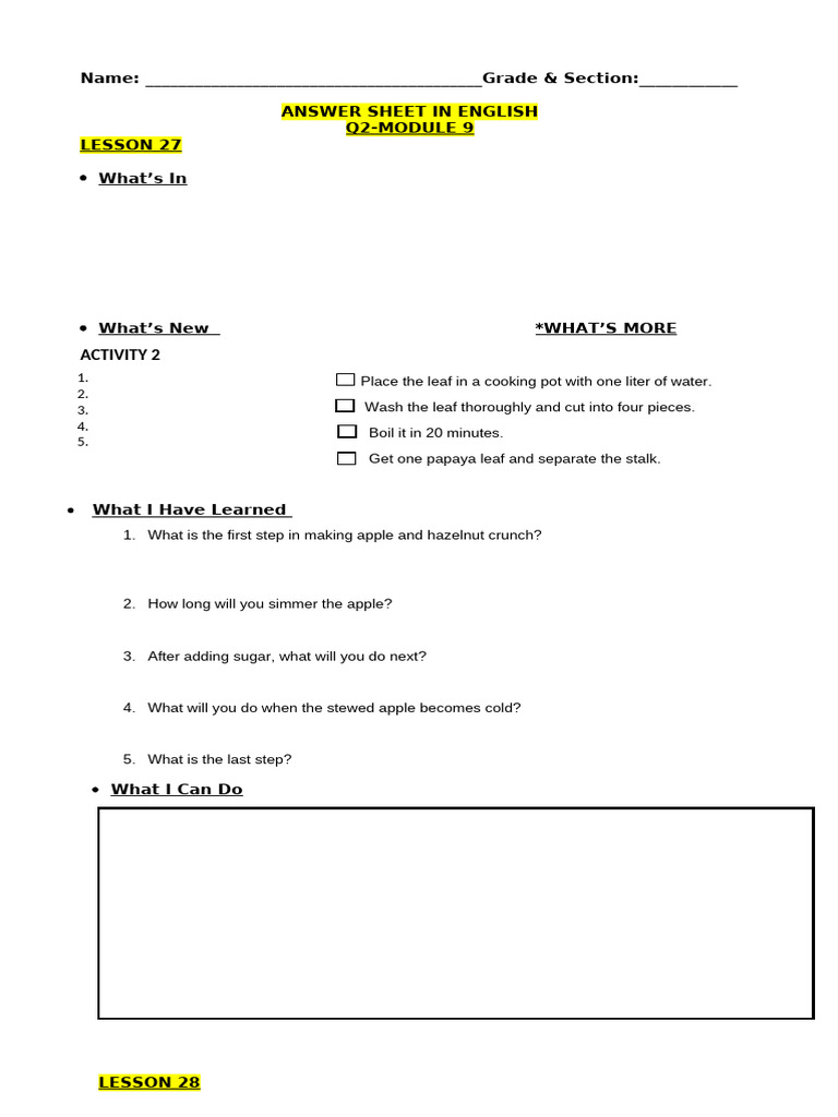 Module 9-Quarter 2 Answer Sheet | PDF