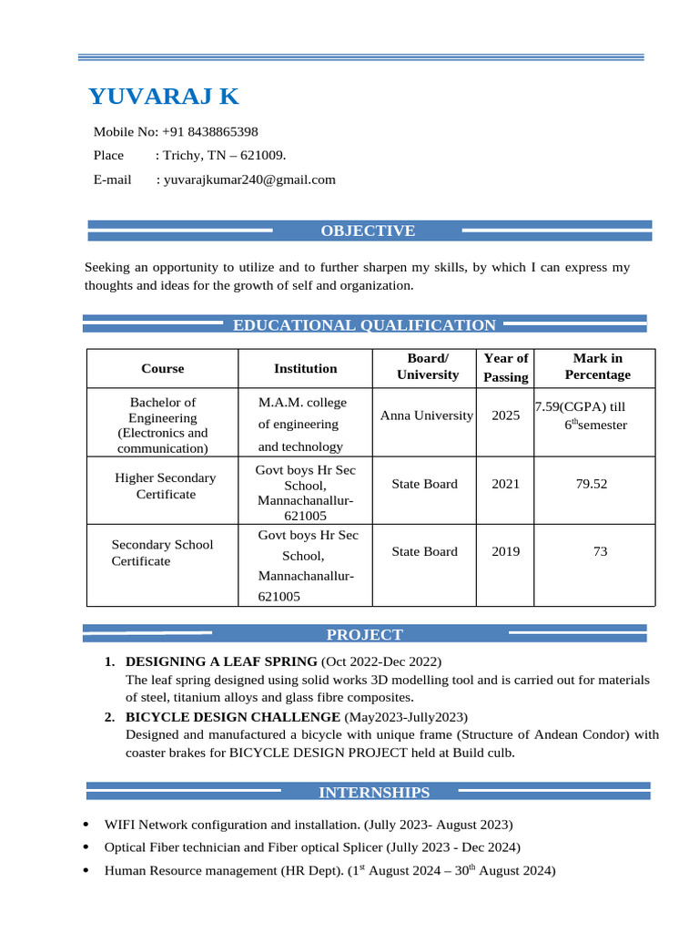 Yuvaraj K (Resume) | PDF