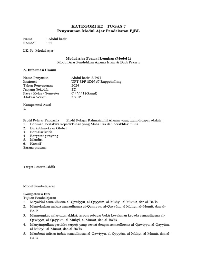 Abdul Basir - Tugas 7 - Penyusunan Modul Ajar PJBL | PDF