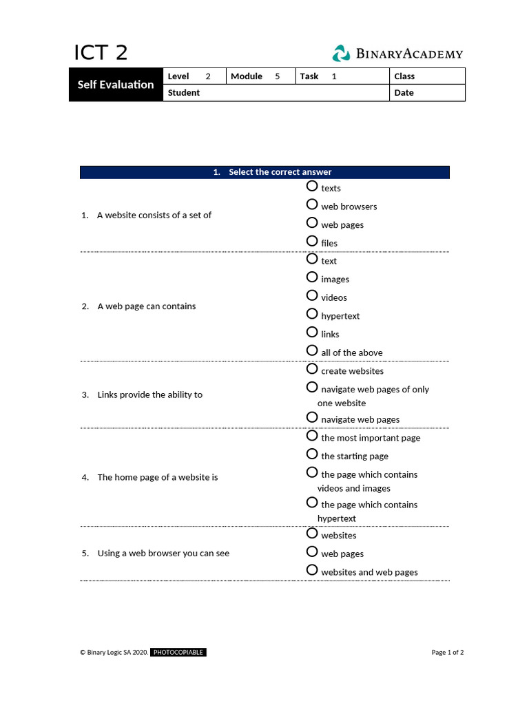 ICT.2.5.1 Evaluation Sheet | PDF