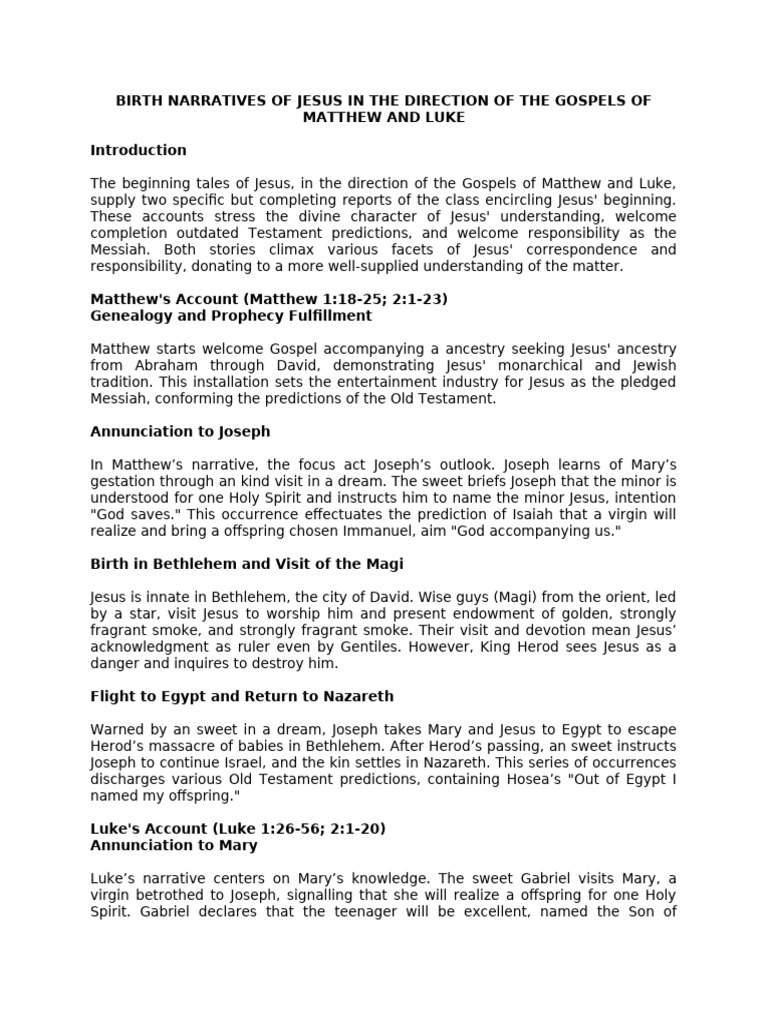 Birth Narratives of Jesus in The Direction of The Gospels of Matthew ...