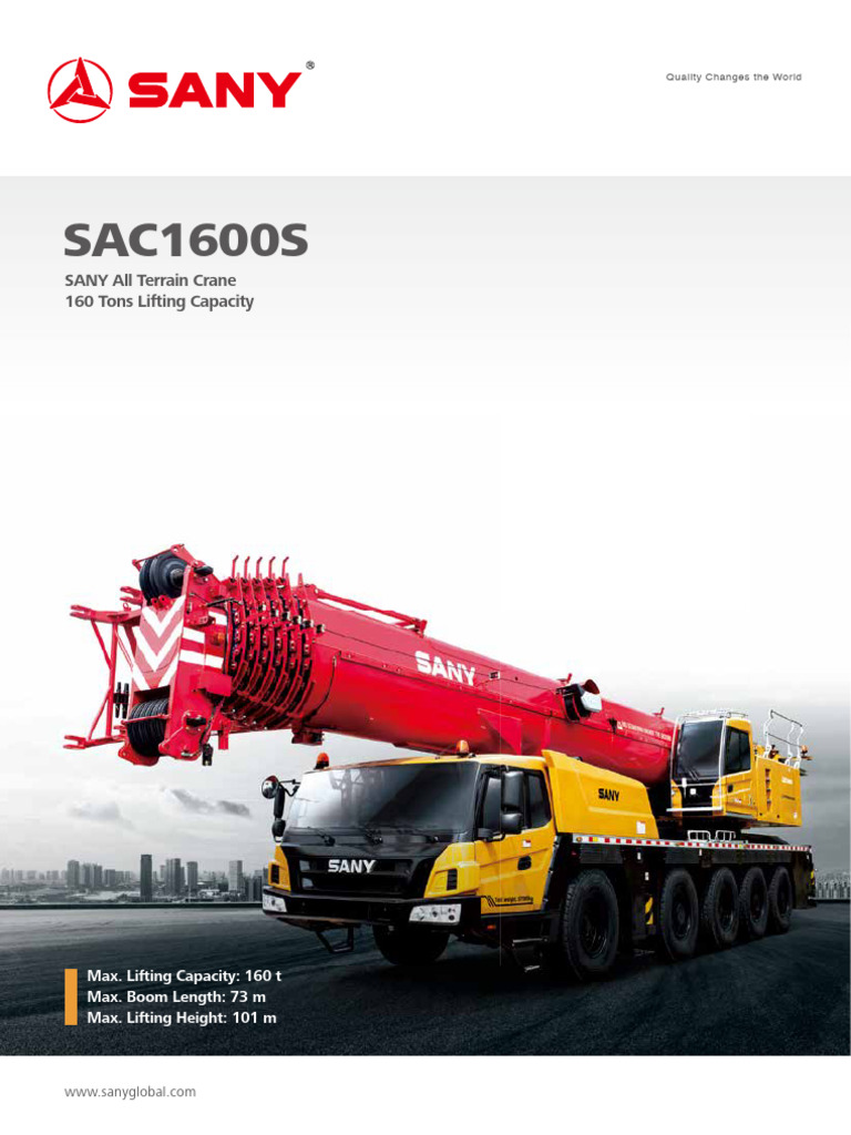 SAC1600S: SANY All Terrain Crane 160 Tons Lifting Capacity | PDF