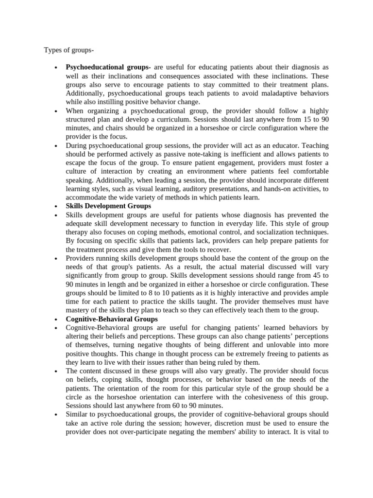 Type of Groups in Group Therapy | PDF