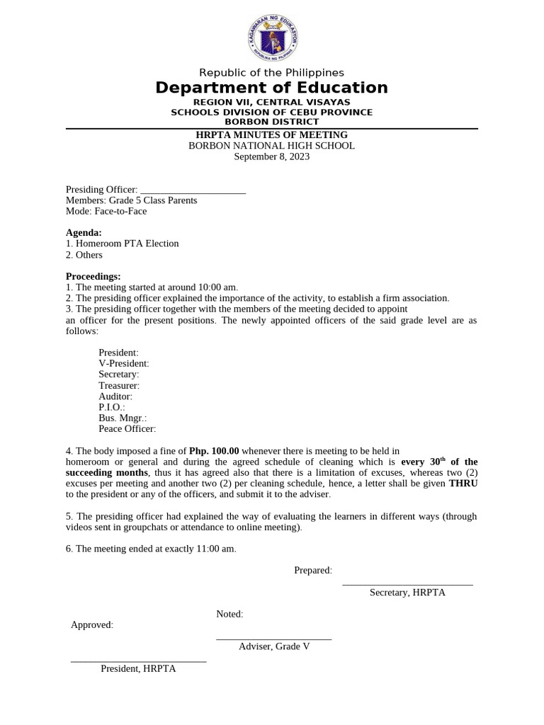 Hrpta Minutes of Meeting | PDF