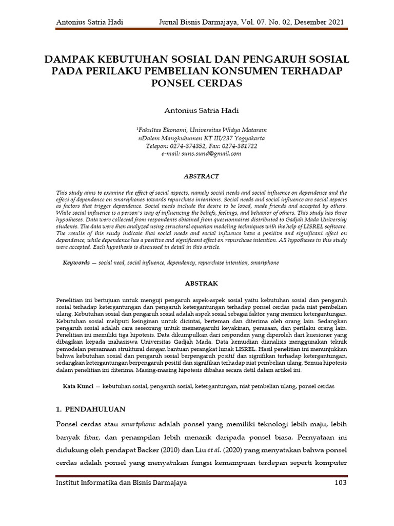 Dampak Kebutuhan Sosial Dan Pengaruh Sosial | PDF