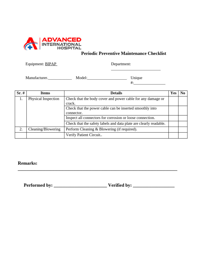 BIPAP PPM Checklist | PDF