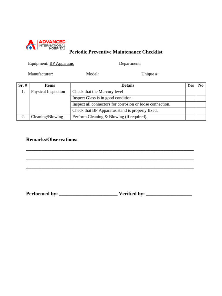 BP Apparatus PPM Checklist | PDF