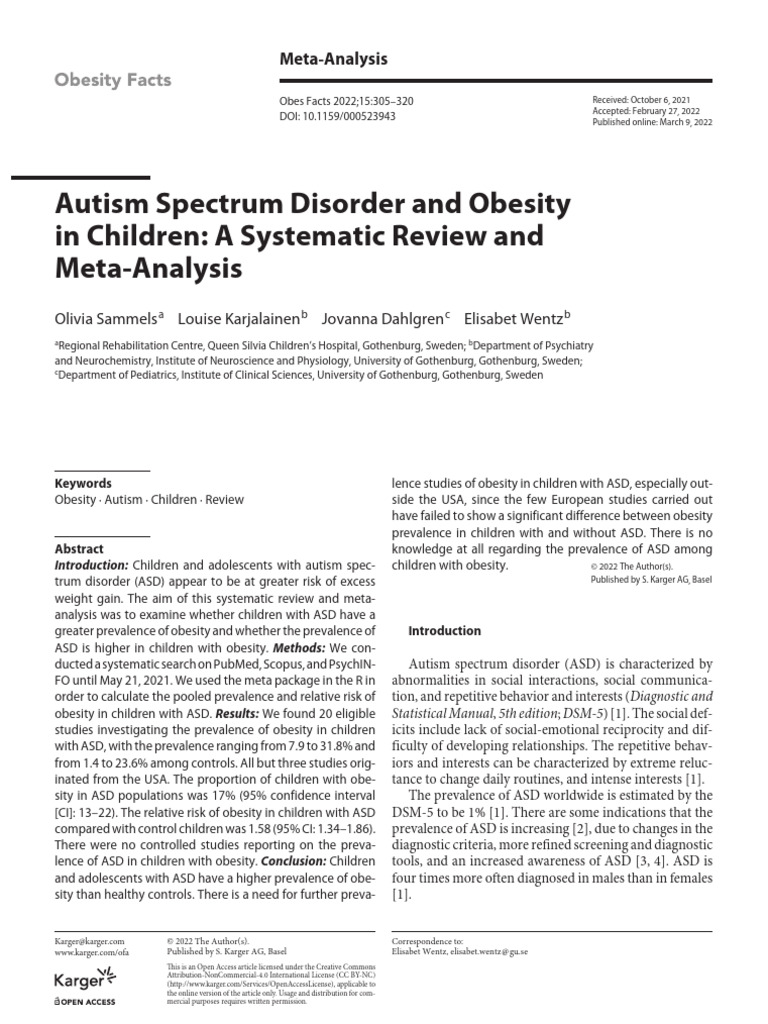 Autism Spectrum Disorder and Obesity in Children: A Systematic Review ...