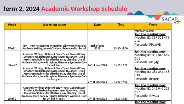 Apa Term 2 Timetable Schedule | PDF