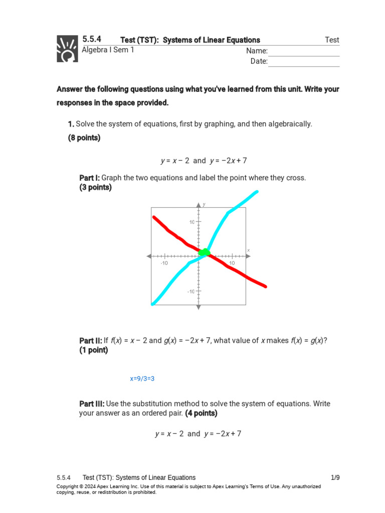 5.5.4 Test (TST) - Systems of Linear Equations (Test) | PDF