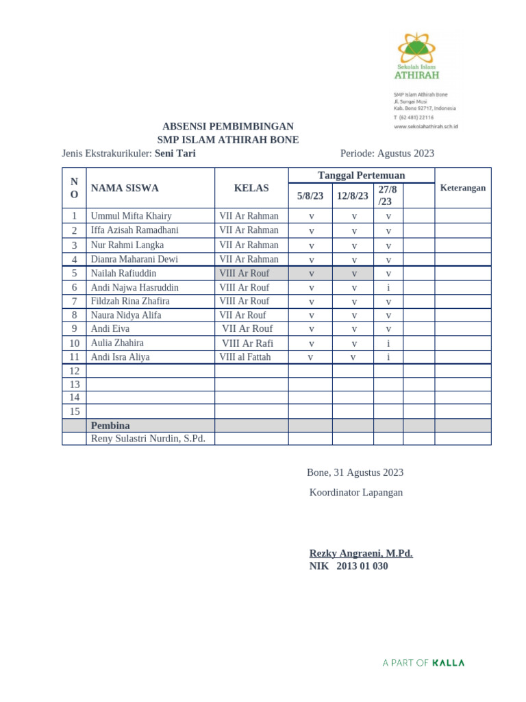 Absen Tari SMP 23 | PDF