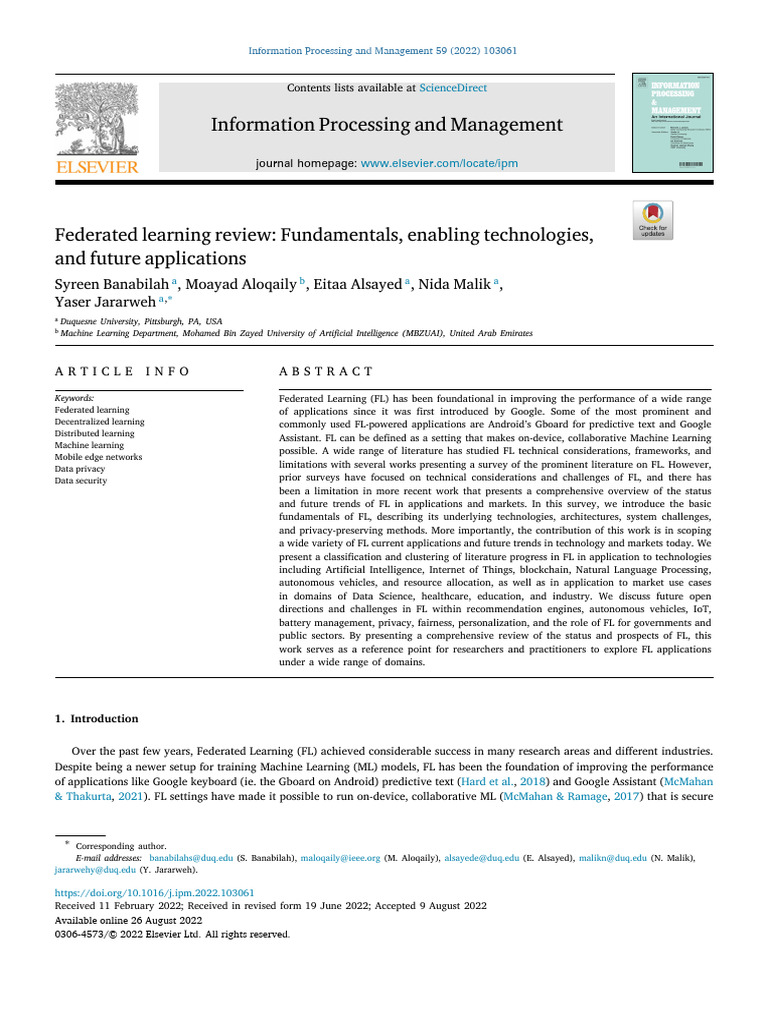 Federated Learning Review Fundamentals, Enabling Technologies | PDF Federated Learning Review Fundamentals, Enabling Technologies | PDF
