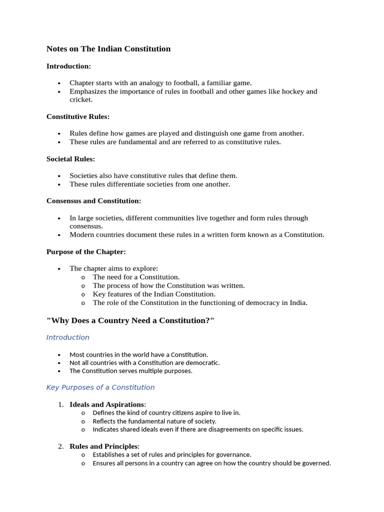 Notes On The Indian Constitution | PDF | Constitution | Governance