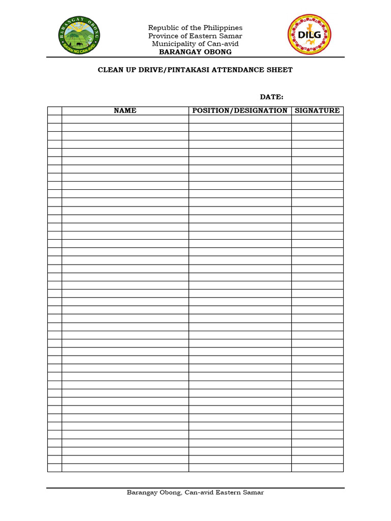 CLEAN UP DRIVE - Attendance | PDF
