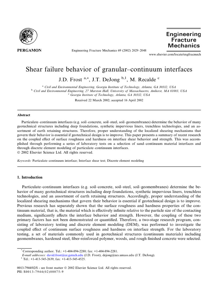 Shear Failure Behavior of Granular-Continuum Interfaces - Frost and ...