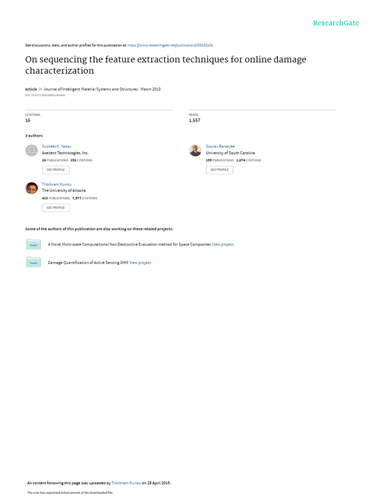 On Sequencing The Feature Extraction Techniques For Online Damage ...