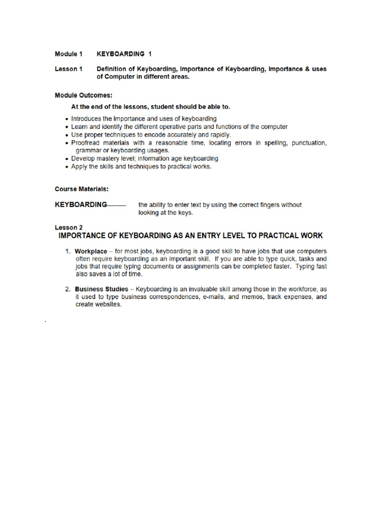 Keyboarding Lessons P 1 | PDF