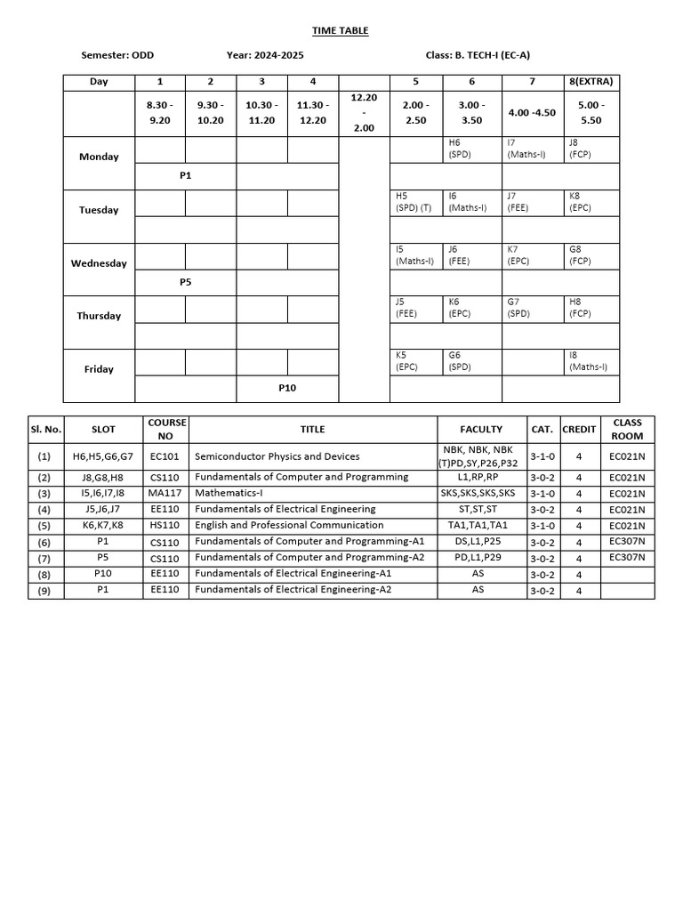 Year - Time Table 2024-25 | PDF