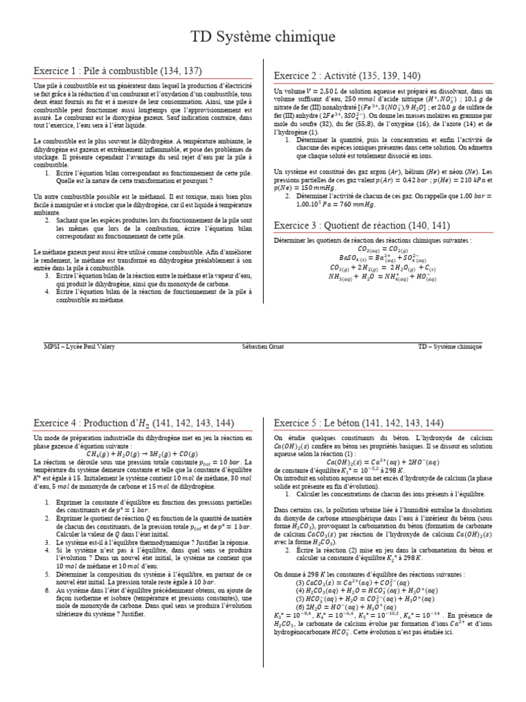 TD - Système Chimique - 2021 | PDF