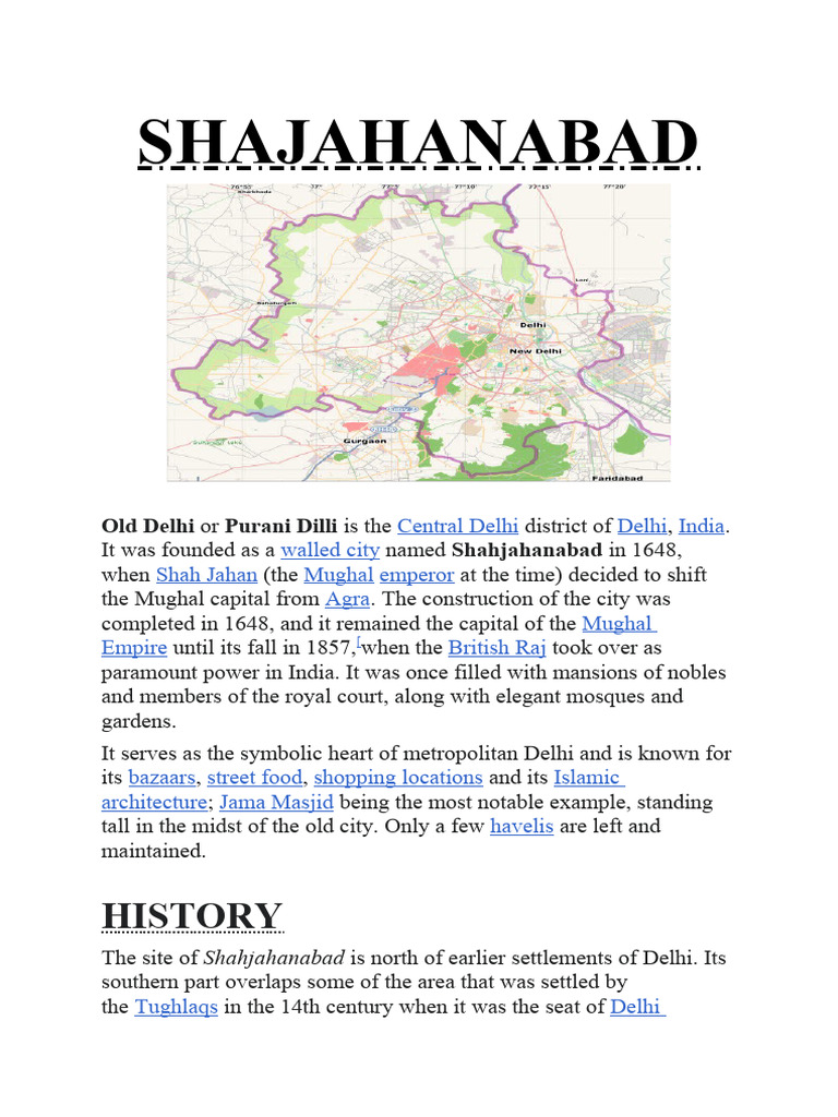 Old Delhi Word Shahjanabad | PDF