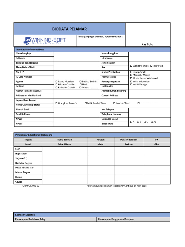 Form Biodata Pelamar | PDF