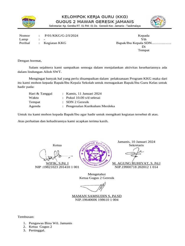 Undangan KKG 2 Jan-Jun 2024 | PDF