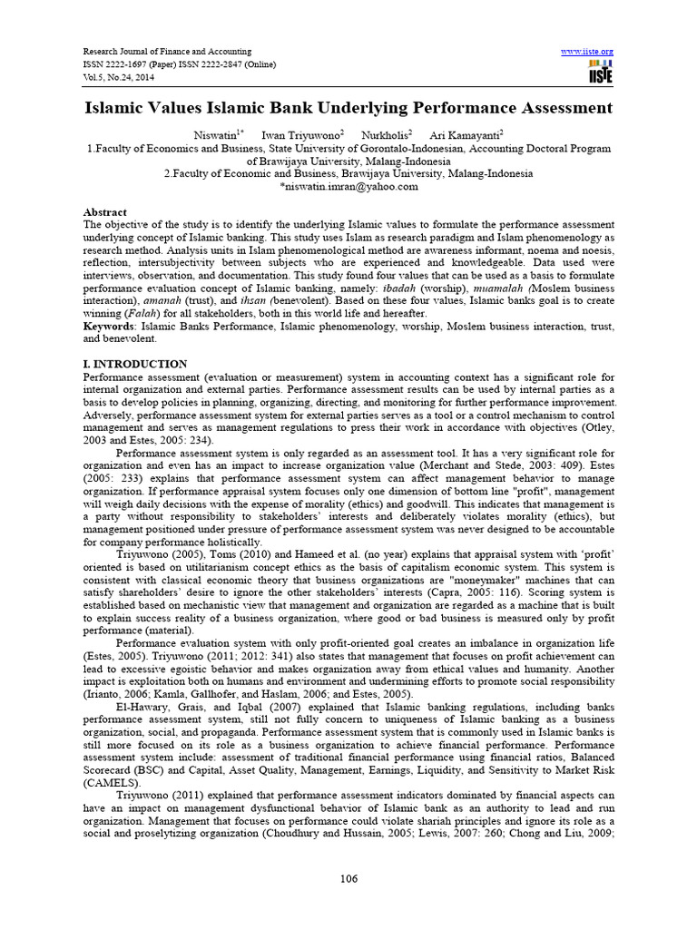 Islamic Values Islamic Bank Underlying Performance Assessment | PDF