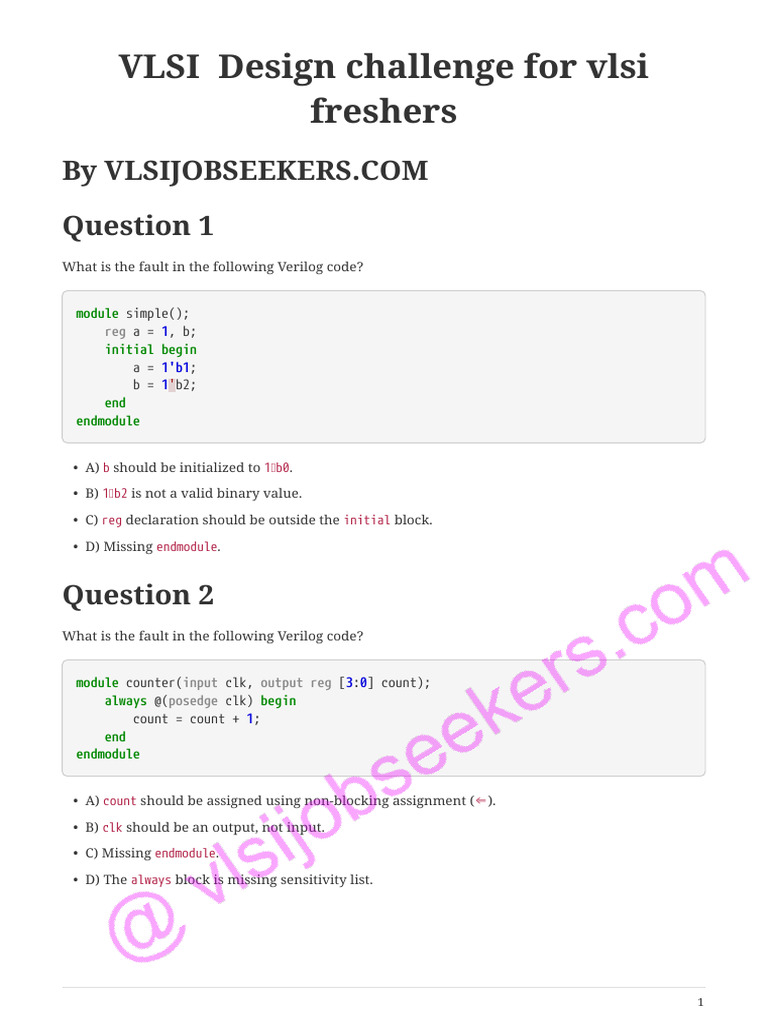 Quizz Chalenge Vlsi Freshers | PDF
